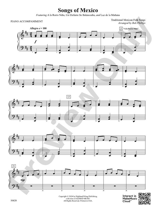 Songs of Mexico: Piano Accompaniment: Piano Accompaniment Part ...