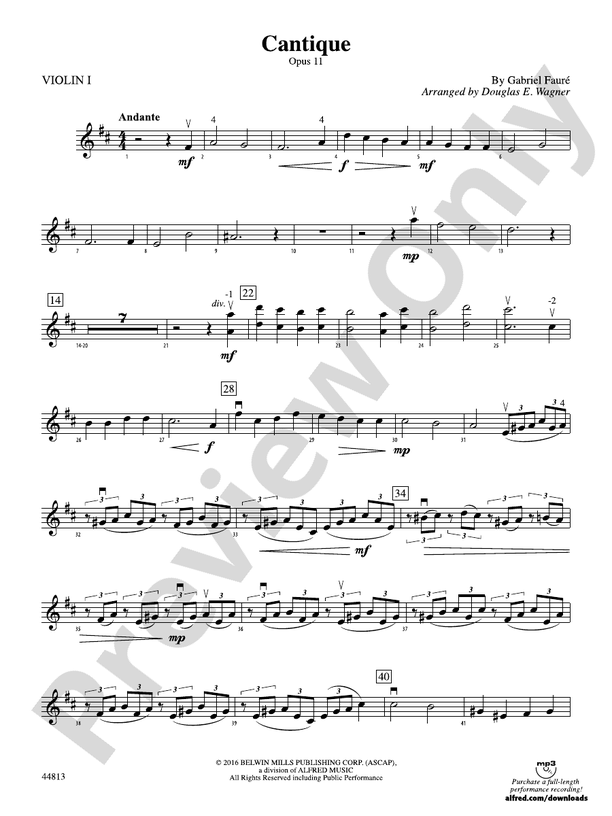 Cantique: 1st Violin: 1st Violin Part - Digital Sheet Music Download