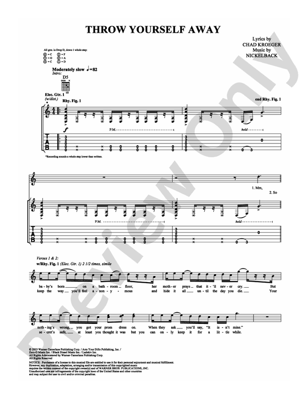 Throw Yourself Away: Guitar TAB: Nickelback - Digital Sheet Music Download