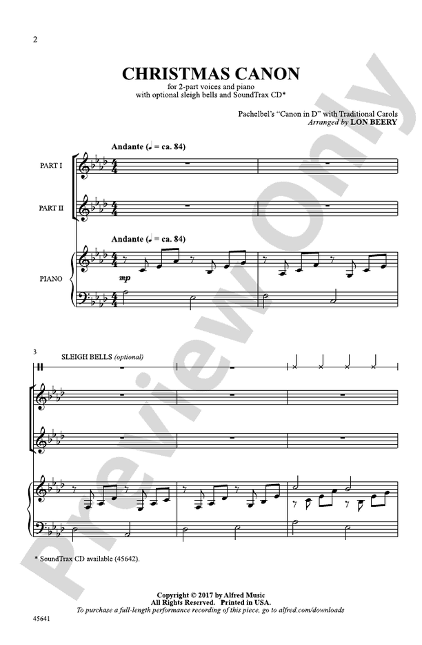 Christmas Canon: 2-Part Choral Octavo: Johann Pachelbel - Digital Sheet Music Download
