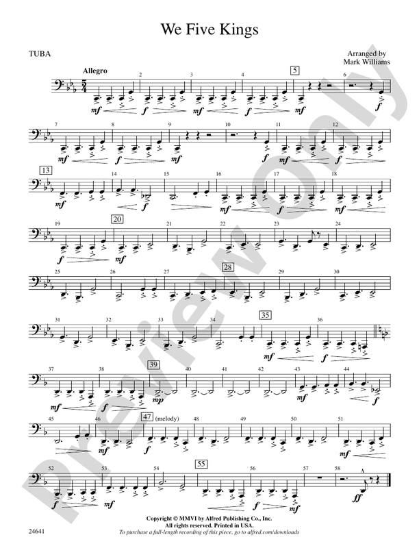 We Five Kings: Tuba: Tuba Part - Digital Sheet Music Download