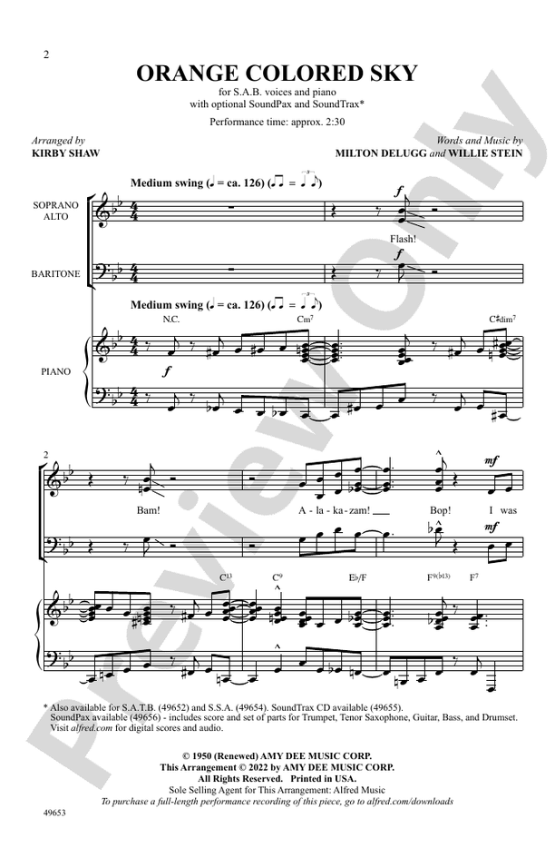 Orange Colored Sky: SAB Choral Octavo: Milton Delugg - Digital Sheet ...