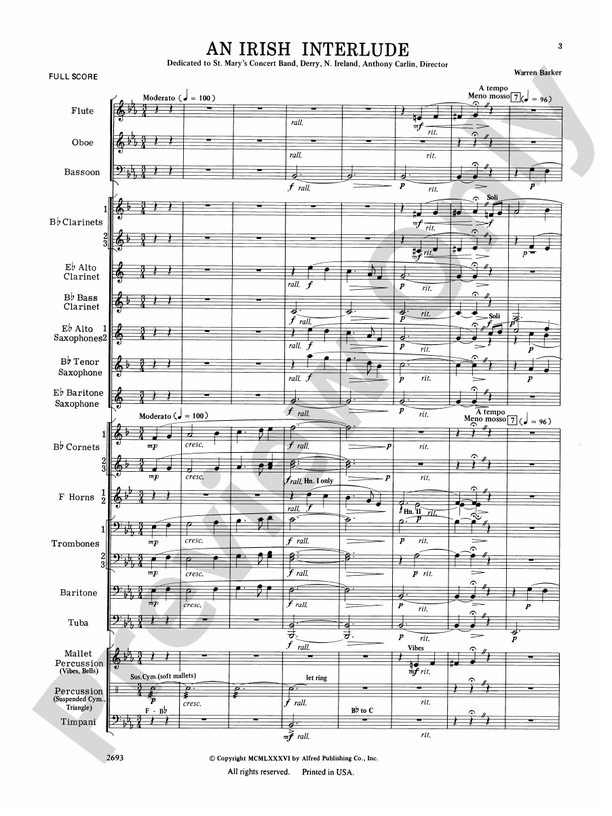 An Irish Interlude: Concert Band Conductor Score & Parts: Warren Barker ...