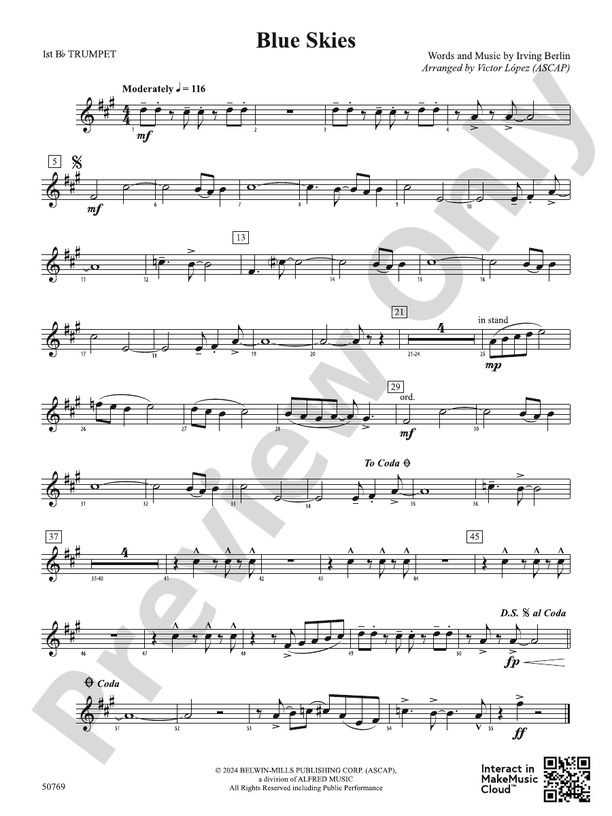 Blue Skies: 1st B-flat Trumpet: 1st B-flat Trumpet Part - Digital Sheet ...