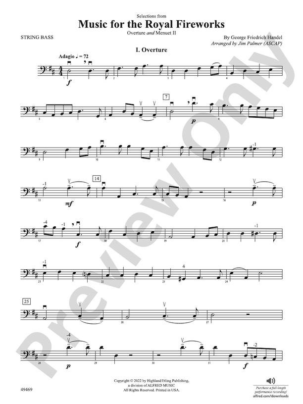 Selections from Music for the Royal Fireworks: String Bass: String Bass ...