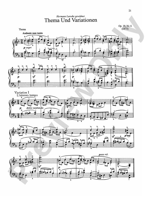 Tchaikovsky: Selected Works, Volume I: Theme and Variations, Opus 19 ...