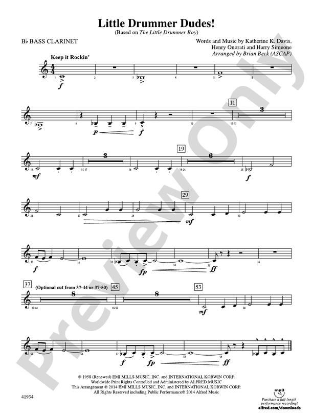 Little Drummer Dudes!: B-flat Bass Clarinet: B-flat Bass Clarinet Part ...