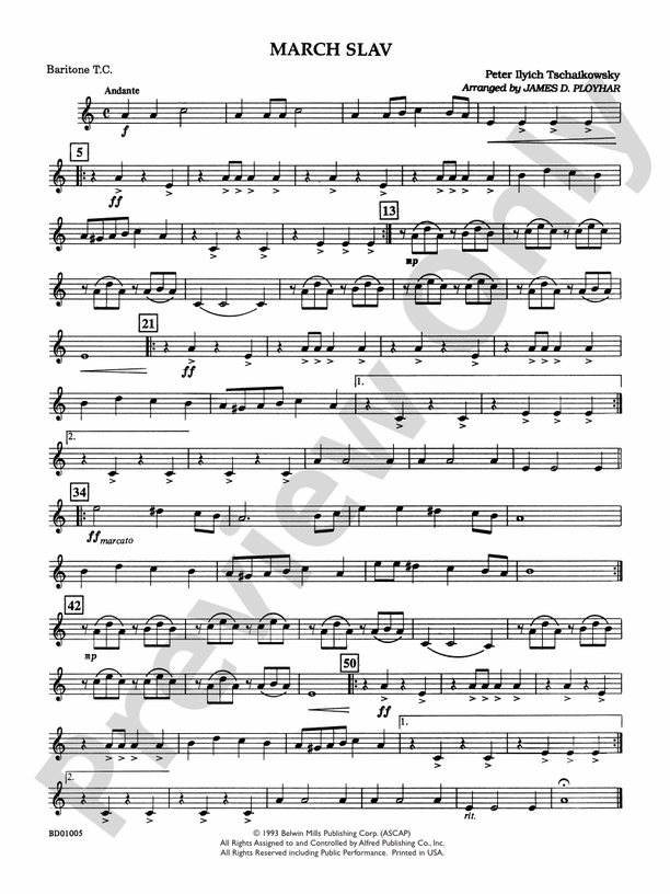 March Slav: Baritone T.C.: Baritone T.C. Part - Digital Sheet Music ...