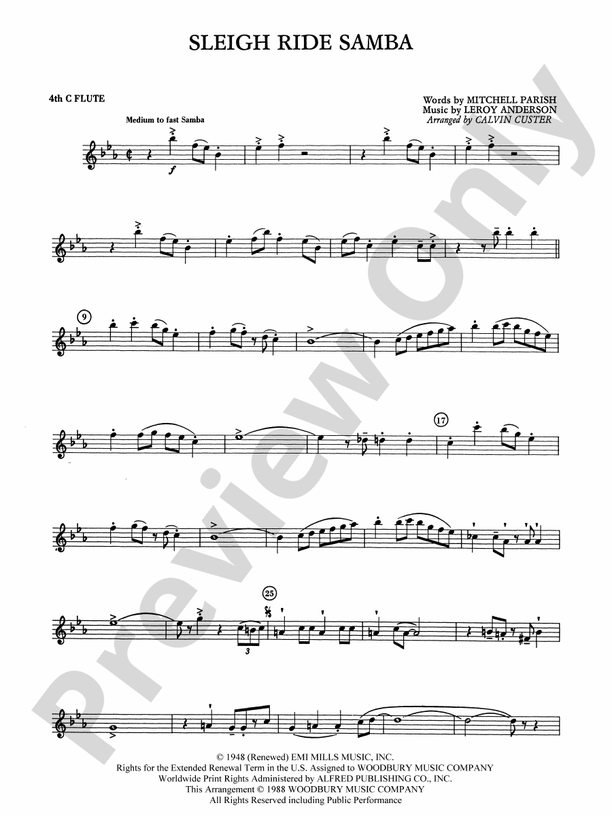 Sleigh Ride Samba: 4th Flute: 4th Flute Part - Digital Sheet Music Download