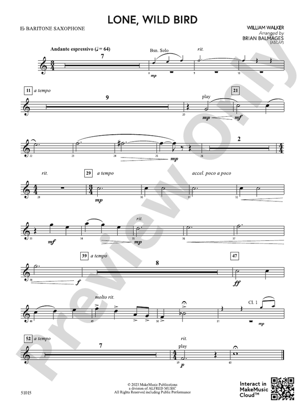 Lone, Wild Bird: E-flat Baritone Saxophone: E-flat Baritone Saxophone Part - Digital Sheet Music ...