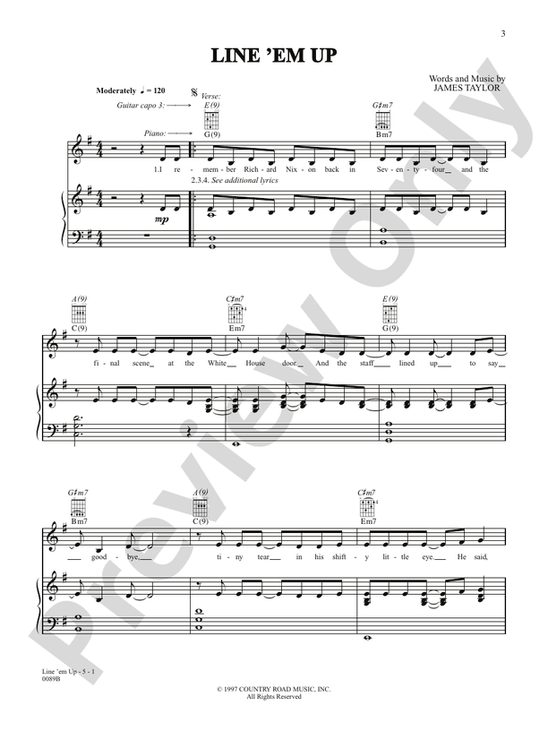 Line 'Em Up: Piano/Vocal: James Taylor - Digital Sheet Music Download