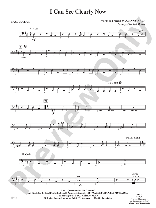 I Can See Clearly Now: Electric Bass: Electric Bass Part - Digital ...