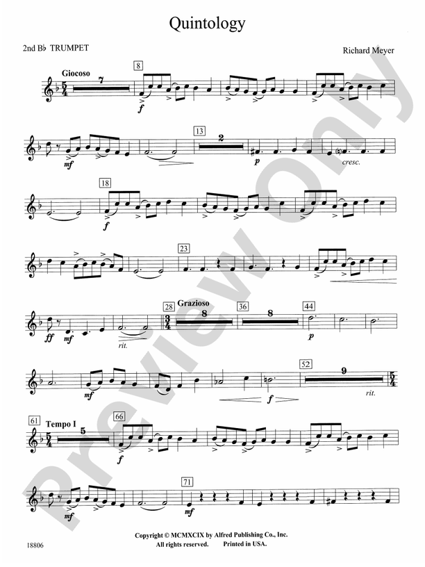 Quintology: 2nd B-flat Trumpet: 2nd B-flat Trumpet Part - Digital Sheet Music Download