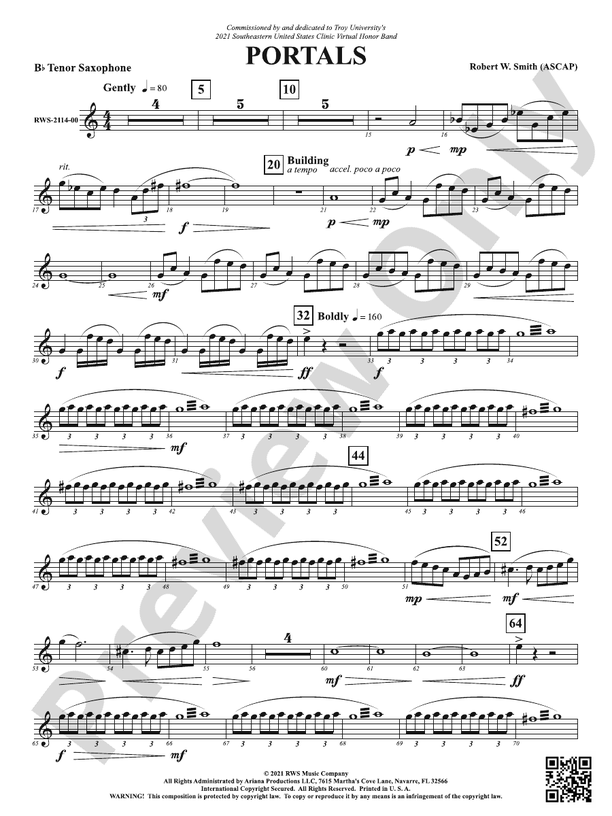 Portals: B-flat Tenor Saxophone: B-flat Tenor Saxophone Part: Robert W ...