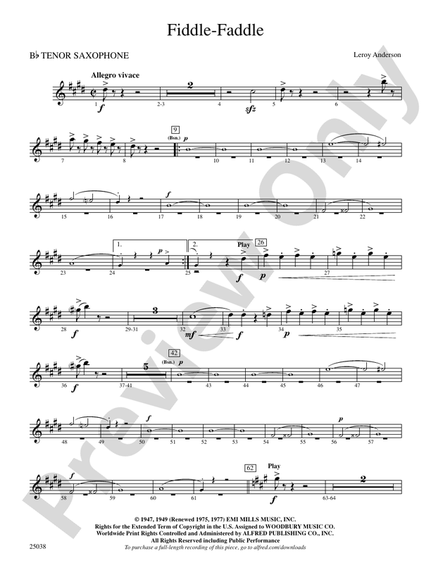 Fiddle-Faddle: B-flat Tenor Saxophone: B-flat Tenor Saxophone Part ...