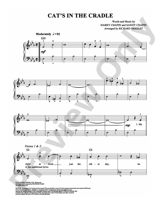 Cat's in the Cradle: Easy Piano: Harry Chapin - Digital Sheet Music ...