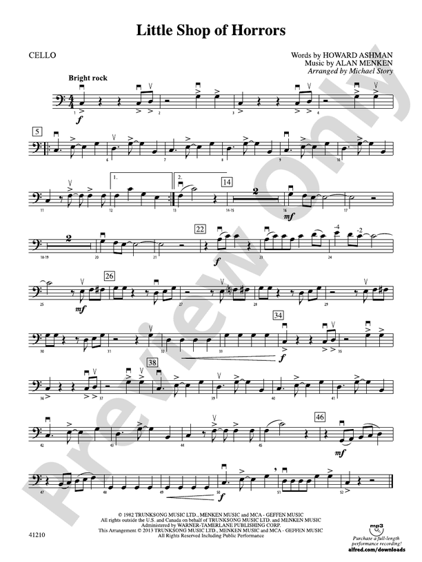 Little Shop of Horrors: Cello: Cello Part - Digital Sheet Music Download