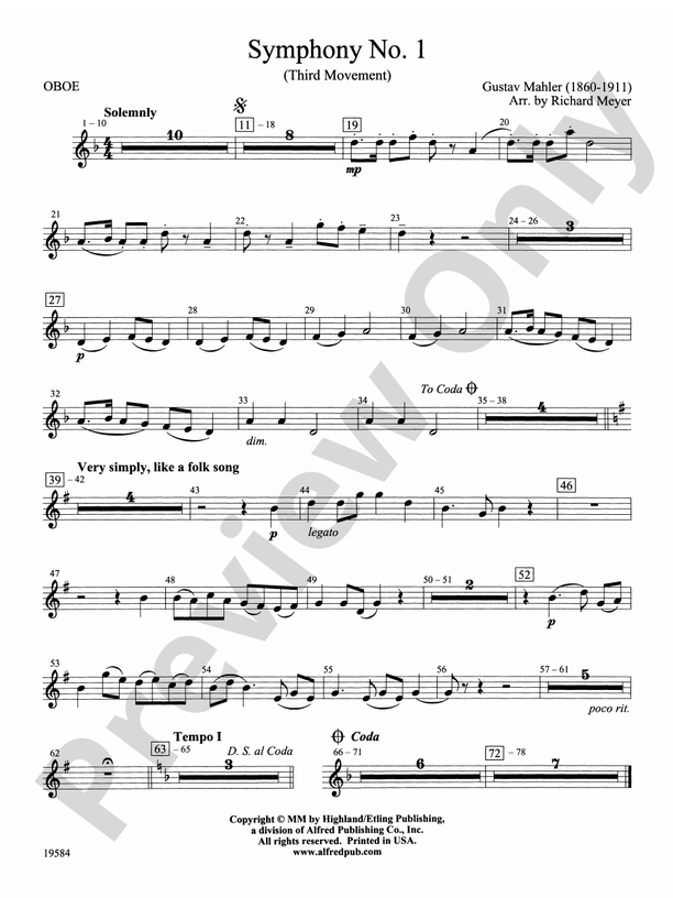 Symphony No. 1, 3rd Movement: Oboe: Oboe Part - Digital Sheet Music ...