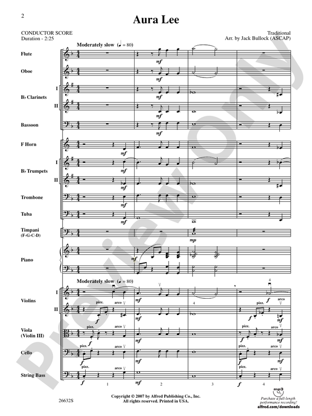 Aura Lee: Score: Full Orchestra Score - Digital Sheet Music Download