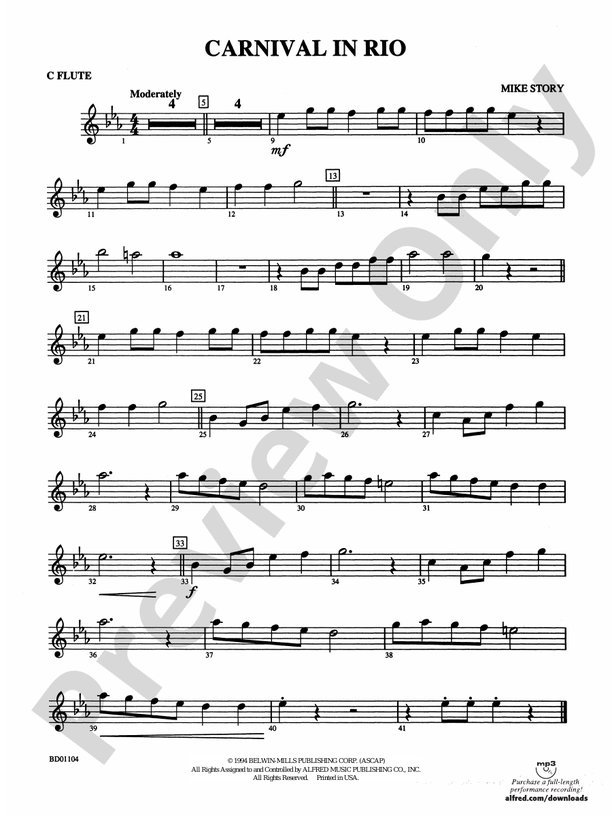 Carnival in Rio: Flute: Flute Part - Digital Sheet Music Download