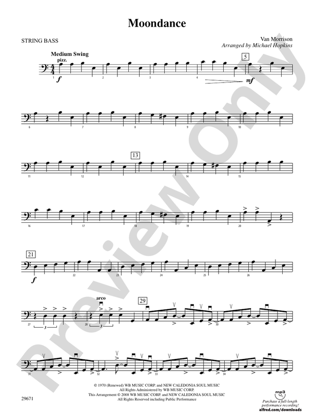 Moondance: String Bass: String Bass Part - Digital Sheet Music Download
