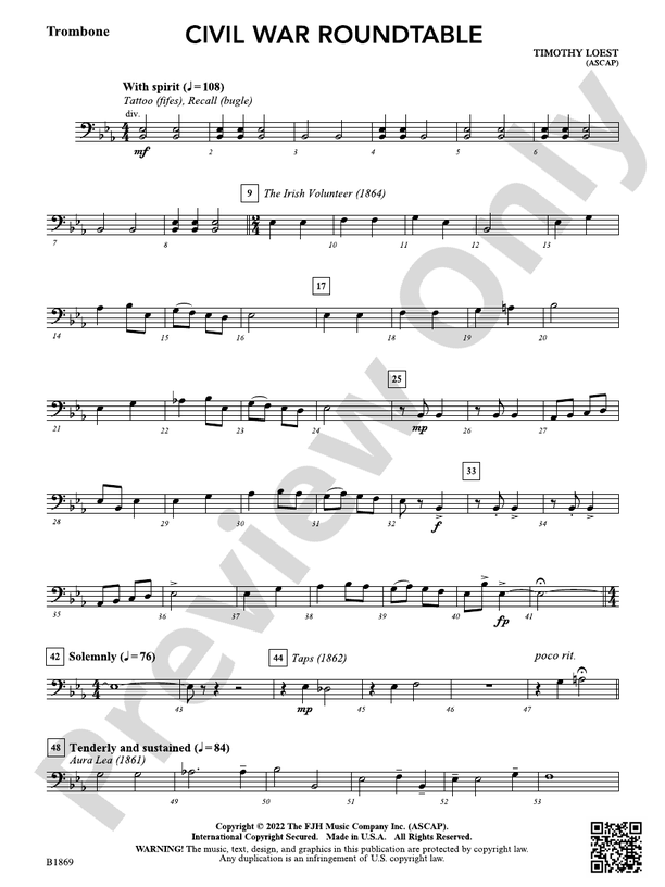 Civil War Roundtable: Trombone: Trombone Part - Digital Sheet Music ...