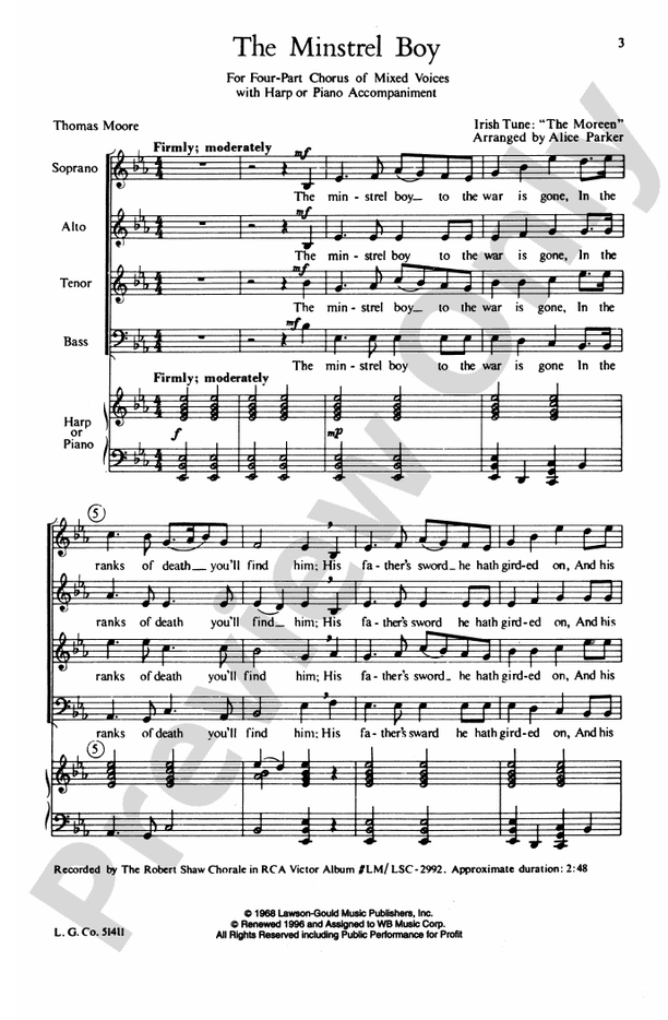 The Minstrel Boy: SATB Choral Octavo - Digital Sheet Music Download