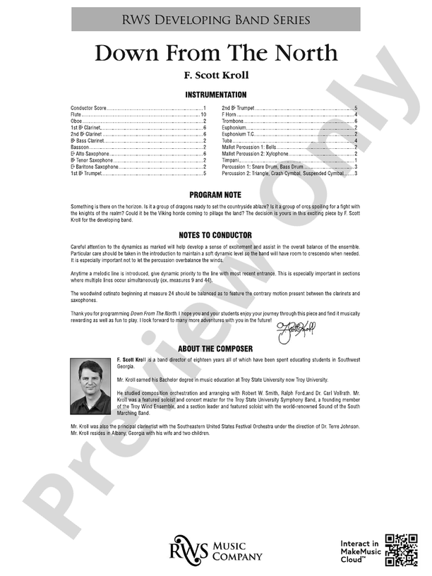 Down from the North: Score: Concert Band Score: F. Scott Kroll ...