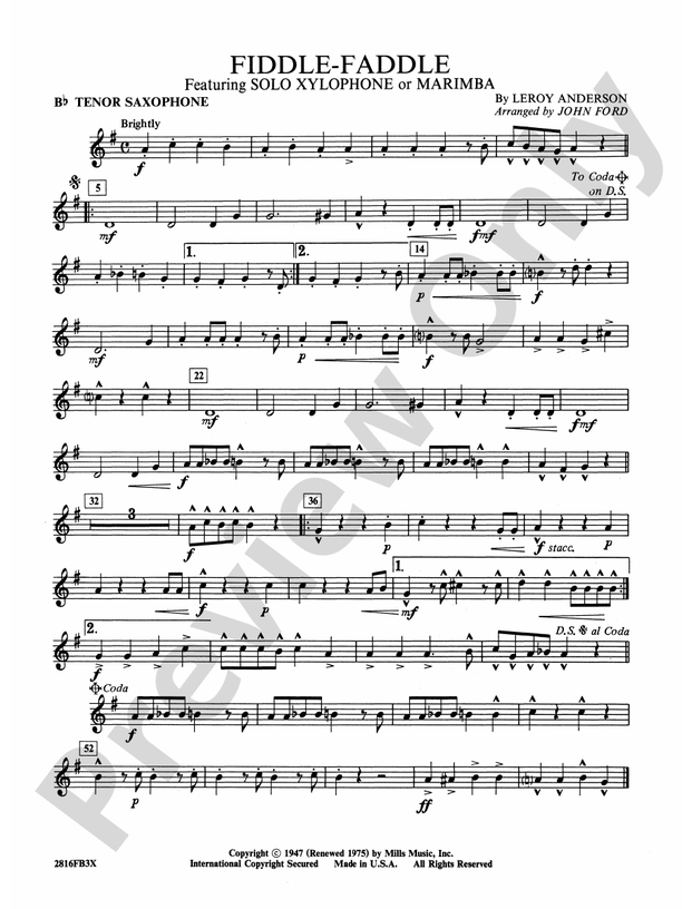 Fiddle-Faddle: B-flat Tenor Saxophone: B-flat Tenor Saxophone Part ...