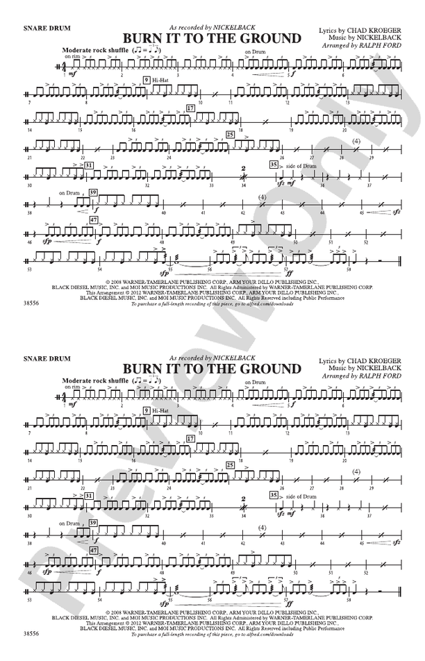 Burn It to the Ground: Snare Drum: Snare Drum Part - Digital Sheet ...