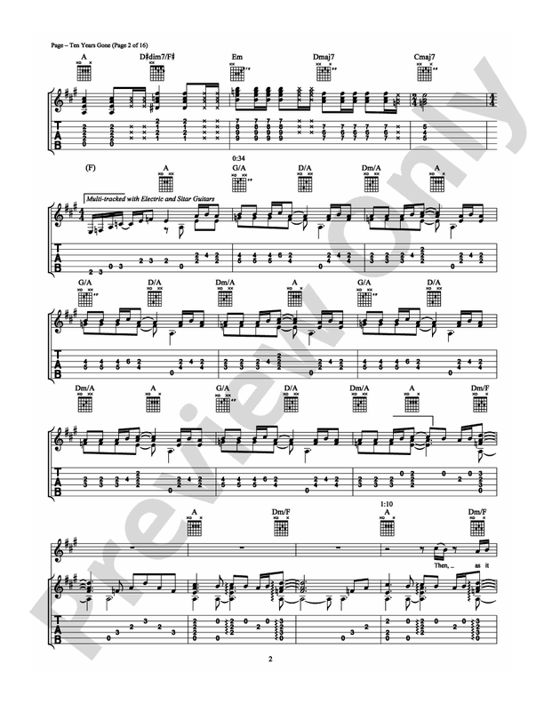 Ten Years Gone: Guitar TAB: Led Zeppelin - Digital Sheet Music Download