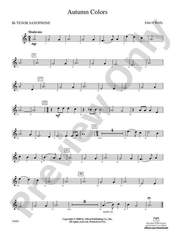 Autumn Colors: B-flat Tenor Saxophone: B-flat Tenor Saxophone Part ...