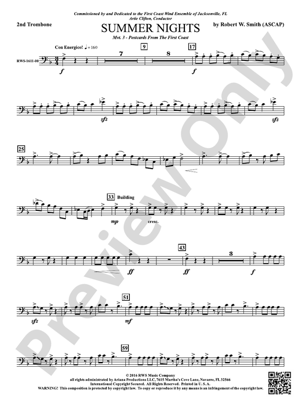 Summer Nights - Mvt. 3 - Postcards from the First Coast: 2nd Trombone ...