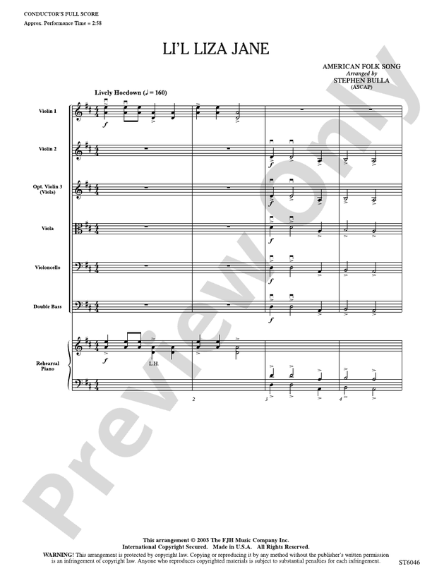 Li'l Liza Jane: Score: - Digital Sheet Music Download