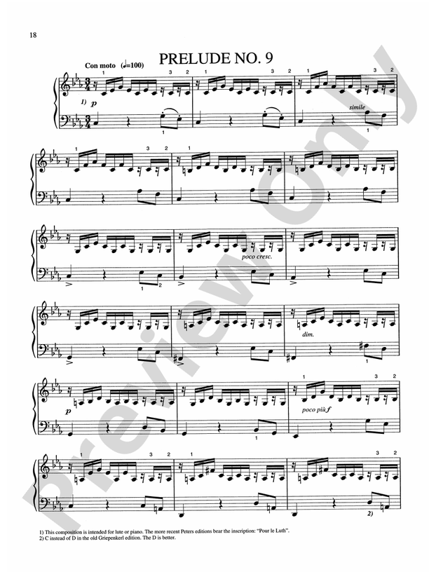 Bach: Eighteen Little Preludes (Ed. Hans Bischoff): Prelude No. 9 in C ...