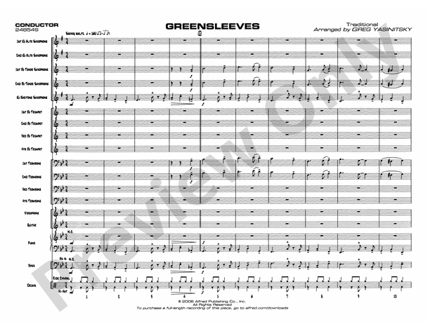 Greensleeves: Score: Jazz Ensemble Score - Digital Sheet Music Download
