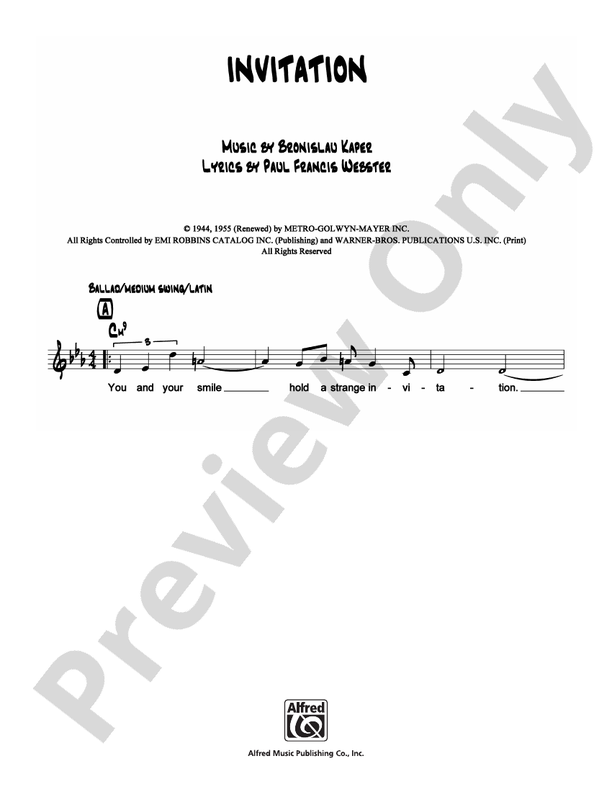 Invitation: Lead Sheet: Bronislau Kaper - Digital Sheet Music Download