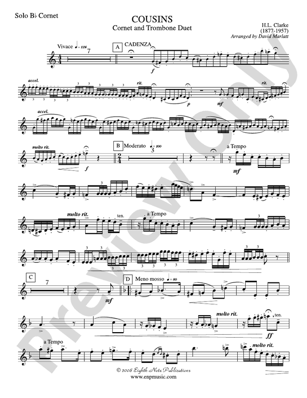 Cousins Cornet And Trombone Duet And Concert Band Solo B Flat Cornet