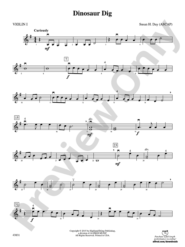 Dinosaur Dig: 1st Violin: 1st Violin Part - Digital Sheet Music Download