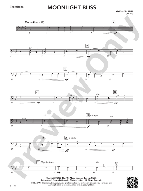 Moonlight Bliss: Trombone: Trombone Part: Adrian B. Sims - Digital ...