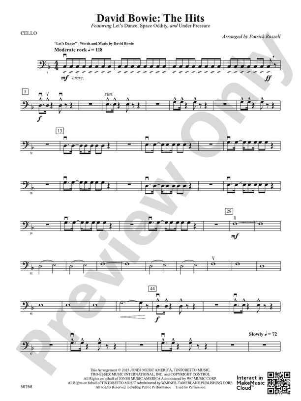 David Bowie: The Hits: Cello: Cello Part - Digital Sheet Music Download