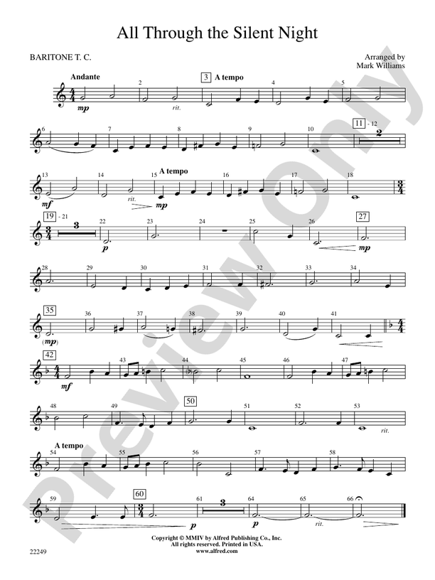All Through the Silent Night: Baritone T.C.: Baritone T.C. Part ...