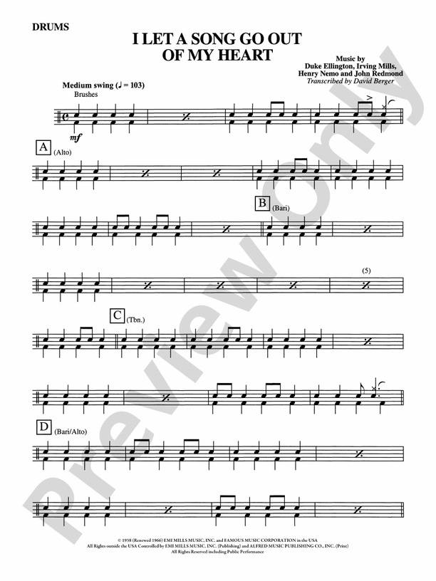 I Let a Song Go Out of My Heart: Drums: Drums Part - Digital Sheet ...
