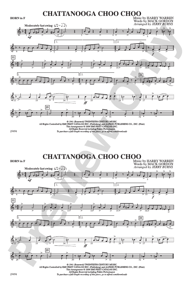 Chattanooga Choo Choo: 1st F Horn: 1st F Horn Part - Digital Sheet ...