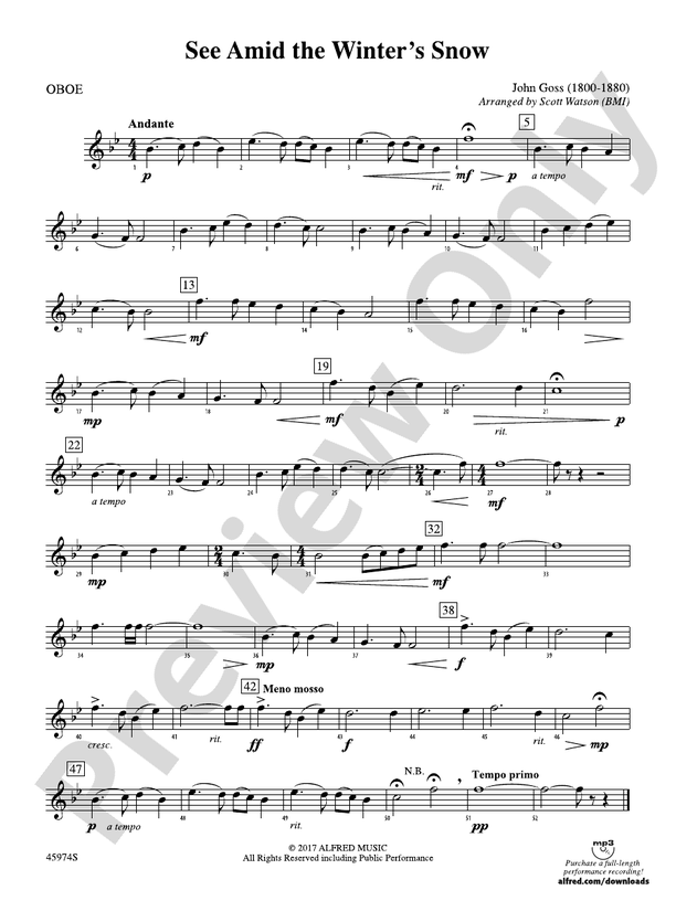 See Amid the Winter's Snow: Oboe: Oboe Part - Digital Sheet Music Download