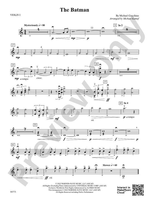 The Batman: 1st Violin: 1st Violin Part - Digital Sheet Music Download
