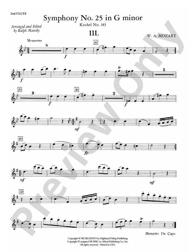 Mozart's Symphony No. 25 in G Minor, 3rd & 4th Movements: 2nd Flute ...