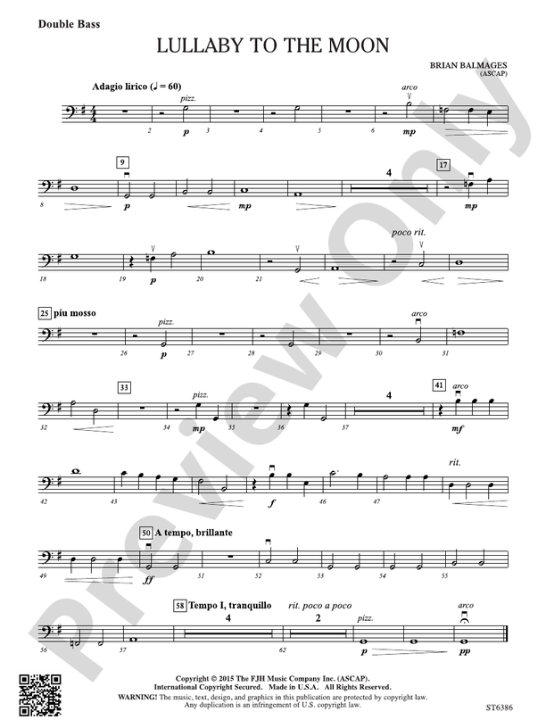 Lullaby to the Moon: Double Bass: Double Bass Part: Brian Balmages ...