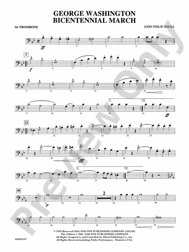 George Washington Bicentennial March: 1st Trombone: 1st Trombone Part ...