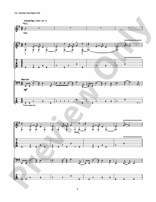 Runaway Train: Guitar TAB: Geddy Lee - Digital Sheet Music Download